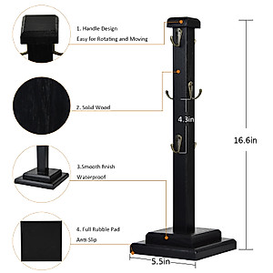 EMASON Rustic Coffee Mug Tree Stand, Solid Wood Holder for 6 Mugs, Space-Saving Kitchen Organizer, Stylish and Sturdy Cup Display Rack, Black