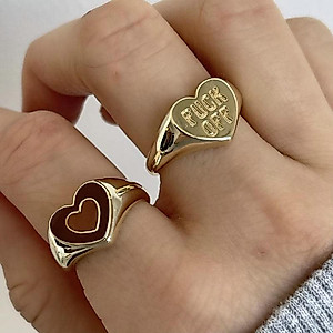 Personalized Encouragement Words Heart Band Ring for Women Inspirational Finger Tail Ring Knuckle Expandable Adjustable Hypoallergenic Stacking Cool Dainty Fashion BFF Birthday Daughter Gifts Christmas (Silver)