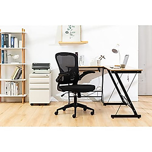 LeisureMod Newton Modern Adjustable Height Mesh Office Swivel Desk Chair with Flip Up Armrest, Black