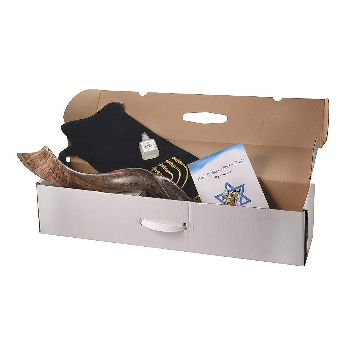 SHOFAR Set FULL Natural Kudu Horn Yemenite + Bag + Guide + Carrying Box Case (26"-28") Ship from Israel