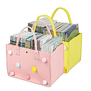 Yesesion 2 Pack Cute Nursery Storage Basket with Handle, Portable Baby Diaper Caddy Organizer for Bottles, Clothes, Toys, Collapsible Tote Bag for Home, Outdoor (Large - Pink/Yellow/Decoration)