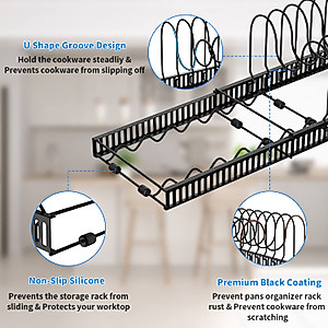 Pot Rack Organizer for Under Cabinet-Expandable Pots and Pans Organizer with 10 Dividers & 2 DIY Methods,Pots Lid Organizer Holder for Kitchen Cookware,Cookie Sheet Organizer Rack for Cabinet