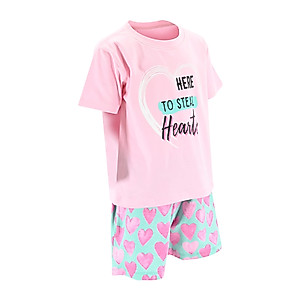 Unique Baby Boys Valentines Here To Steal Hearts Shorts Set Outfit (4Y, Pink)
