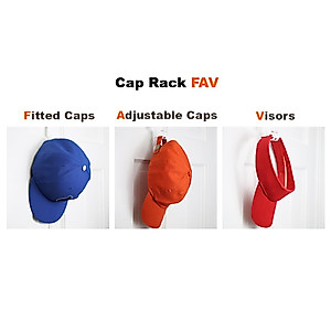 Cap Rack FAV | Hat Racks | Hold up to 40 caps | Over Door Organizer | Baseball Hat Organizer | Over Door Hanger | Fitted & Adjustable Caps & Visors | Door Slam Proof | 2 Straps | 20 Adj. Hooks | White
