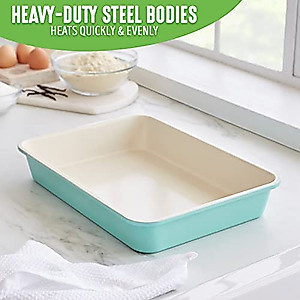 GreenLife Bakeware Healthy Ceramic Nonstick, 13" x 9" Rectangular Cake Baking Pan, PFAS-Free, Turquoise
