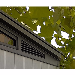 Keter Artisan 7x7 Foot Outdoor Shed with Floor-Modern Design for Patio Furniture Lawn Mower, Tools, and Bike Storage, Grey