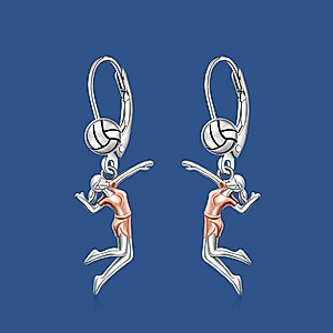 Volleyball Earrings Volleyball Gifts for Women Sterling Silver Dangle Drop Player Fan Coach Volleyball Jewelry…
