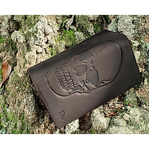 DK86 Skull Long Wallet For Men Full Grain Leather Rfid Blocking Rodeo Wallet Bifold Wallet Skull Wallet, Coffee A