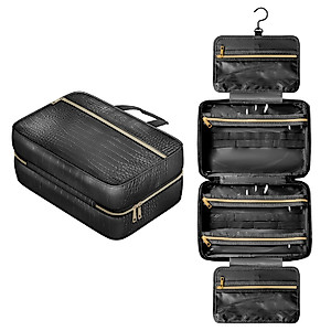 Dot&Dot Leather Hanging Travel Toiletry Bag for Women - Large Travel Toiletries Bags for Women - Travel Bags for Women Toiletry and Makeup - Makeup Travel Bag Organizer - Toiletry Travel Bag Women