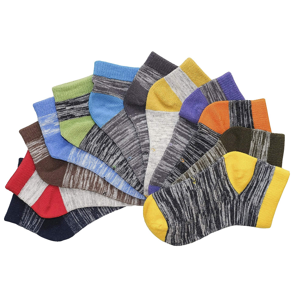 Hzcojulo Kids Toddler Half Cushion Low Cut Athletic Ankle Cotton Socks for Boys Girls Size Age 1-15 Years -12 Pairs,Assorted,M/Shoe size 10.5-13/5-7Years