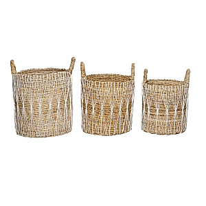 Set of 3 Brown Banana Leaf Storage Basket 21", 19", 17"H