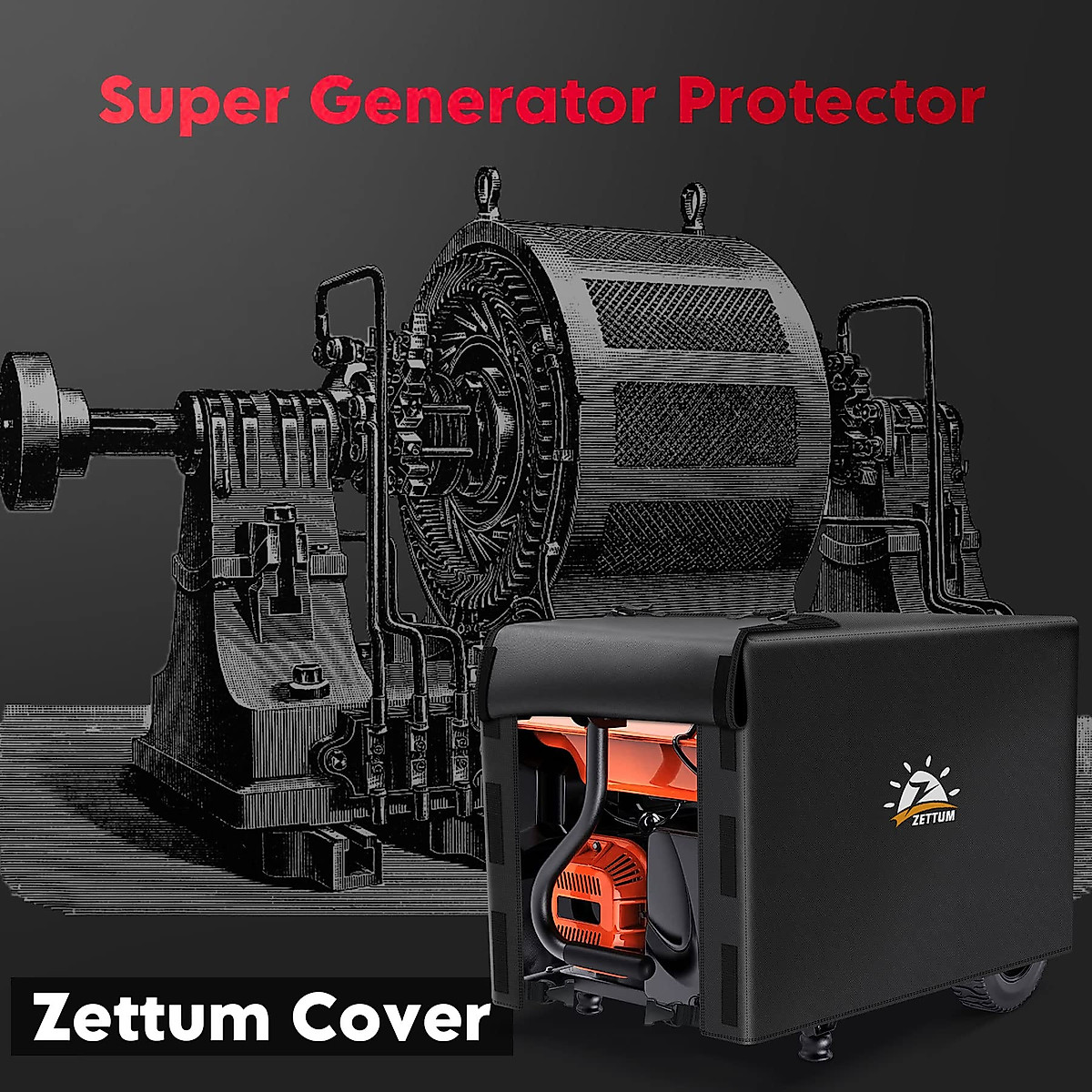 Zettum Generator Cover 32 Inch - 600D Outdoor Generator Covers Heavy Duty Waterproof, Small Outside Equipment Cover for DuroMax, Westinghouse, Champion, Predator, Honda Portable Generator 5000-10000W