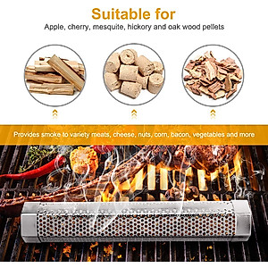 Pellet Smoker Tube, 2 Pack Smoker Tube with Butane Torch and 2 Hooks 2 Brushes, Smoker Tube for Cold/Hot Smoking (2 Pack 12'' Smoker, Butane Gas Not Included)