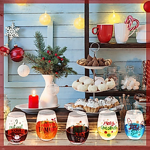 Funtery 6 Pcs Christmas wine Stemless Glass Funny Christmas Gift Set for Teacher Men Women Family Friend Coworker, Gift Ideal Christmas Birthday Wedding Party Supplies(Rich Style)