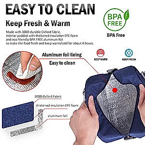 EASTVIO Insulated Lunch Bags Large Reusable Tote Cooler Box with Adjustable Removable Shoulder Strap and Pocket for Women/Men/Picnic/Work/School/Travel,Blue