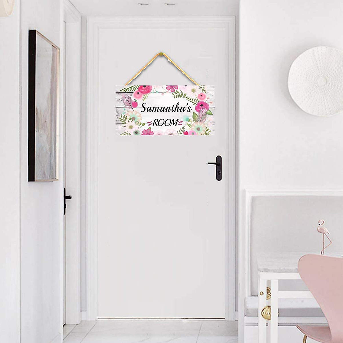 Personalized Floral Name Signs for Girls Room Girls Bedroom Door Hanging Wooden Signs Custom Baby Name with Flowers Door Hanger Baby Nursery Room Decor Kid Room Decor