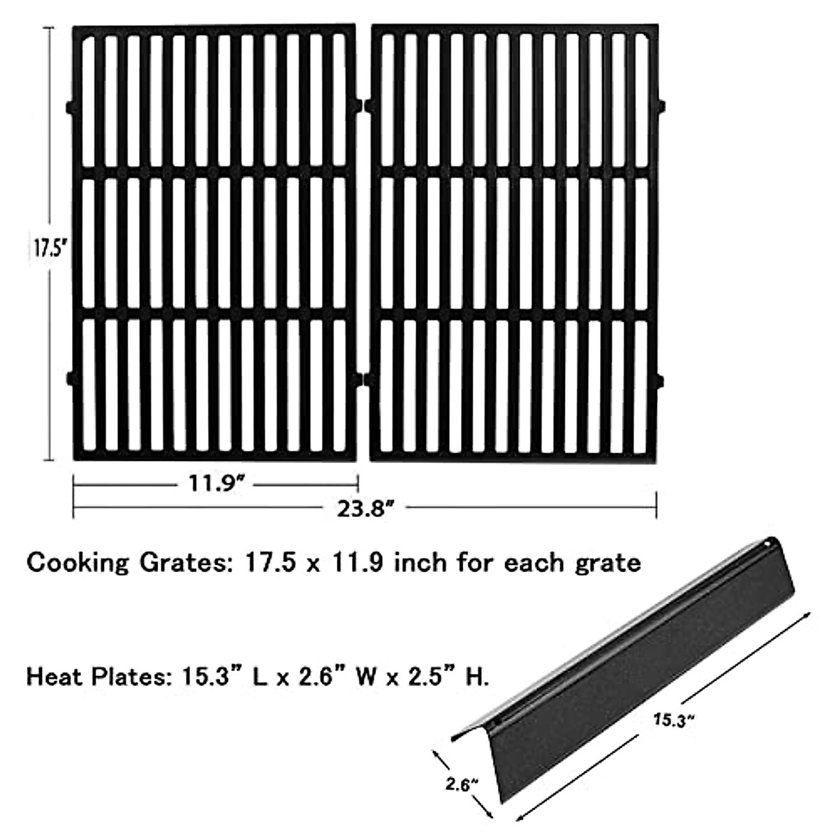 Hisencn 7636 15.3 Inch Flavorizer Bars and 7638 7639 17.5 Inch Cast Iron Grates for Weber Spirit I & II 300 Series, Spirit E310 E320 E330 S310 S320 S330 Gas Grills with Front Control Knobs, 16GA