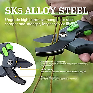 8" Garden Pruning Shears for Thick Branches, Heavy Duty Labor-Saving Clipper Tree Trimmers Secateurs with adjustable Size for Small&Big Hands, Hand Pruner, Bonsai Cutters with Shockproof Cushion
