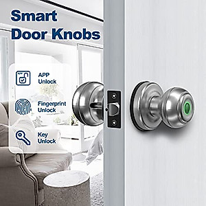 GeekTale Fingerprint Door Lock, Smart Door Knob Fingerprint Door Knob Smart Door Lock with App Control,Great for Bedrooms,Apartments Offices,Hotels, Satin Nickel