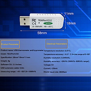 PCsensor USB Temperature Humidity Meter with External Probe for Linux RS232 Secondary Development Email Alarm(TEMPerX232)