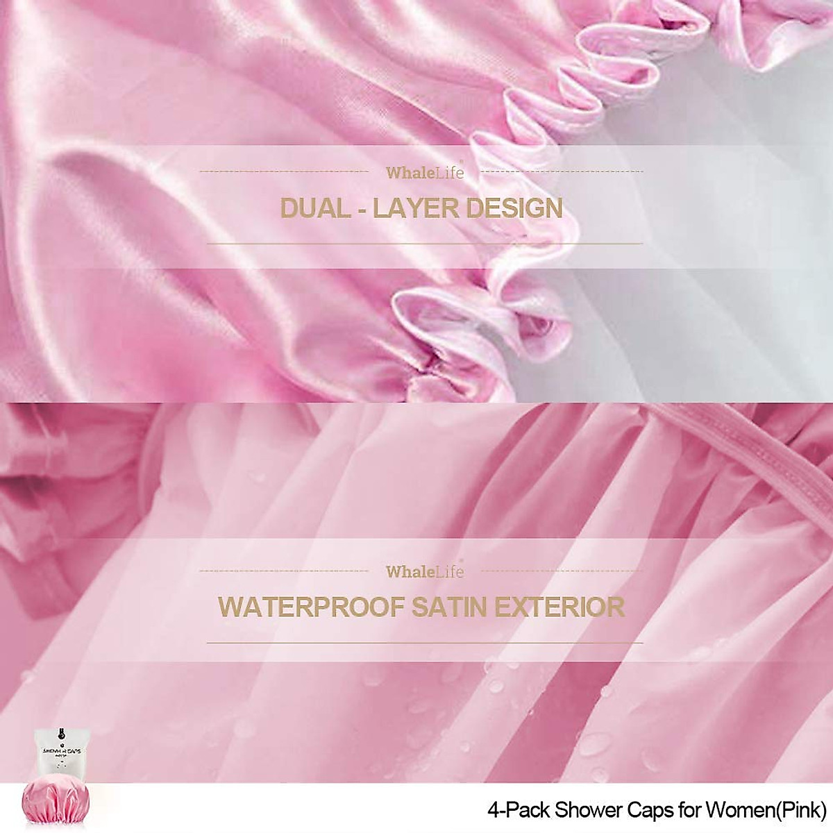 Bath Loofahs Sponge Natural4 Pack (Black) & Shower Cap 4pack (Pink) for Men and Women