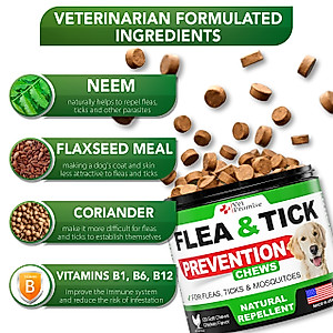 Flea and Tick Prevention for Dogs Chewables - All Natural Dog Flea & Tick Control - Flea and Tick Chews for Dogs - Oral Flea Pills for Dogs Supplement - All Breeds and Ages - Made in USA - 120 Tablets