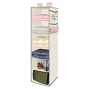 MAX Houser 6 Tier Shelf Hanging Closet Organizer, Closet Hanging Shelf with 2 Sturdy Hooks for Storage, Foldable,Grey and Beige2