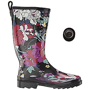 Sakroots Women's Rhythm Rain Boot, Black Flower Power, 8