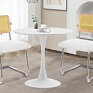 TUOMUR White Round Dining Table, 31.5" Tulip Table, Mid-Century Leisure Table