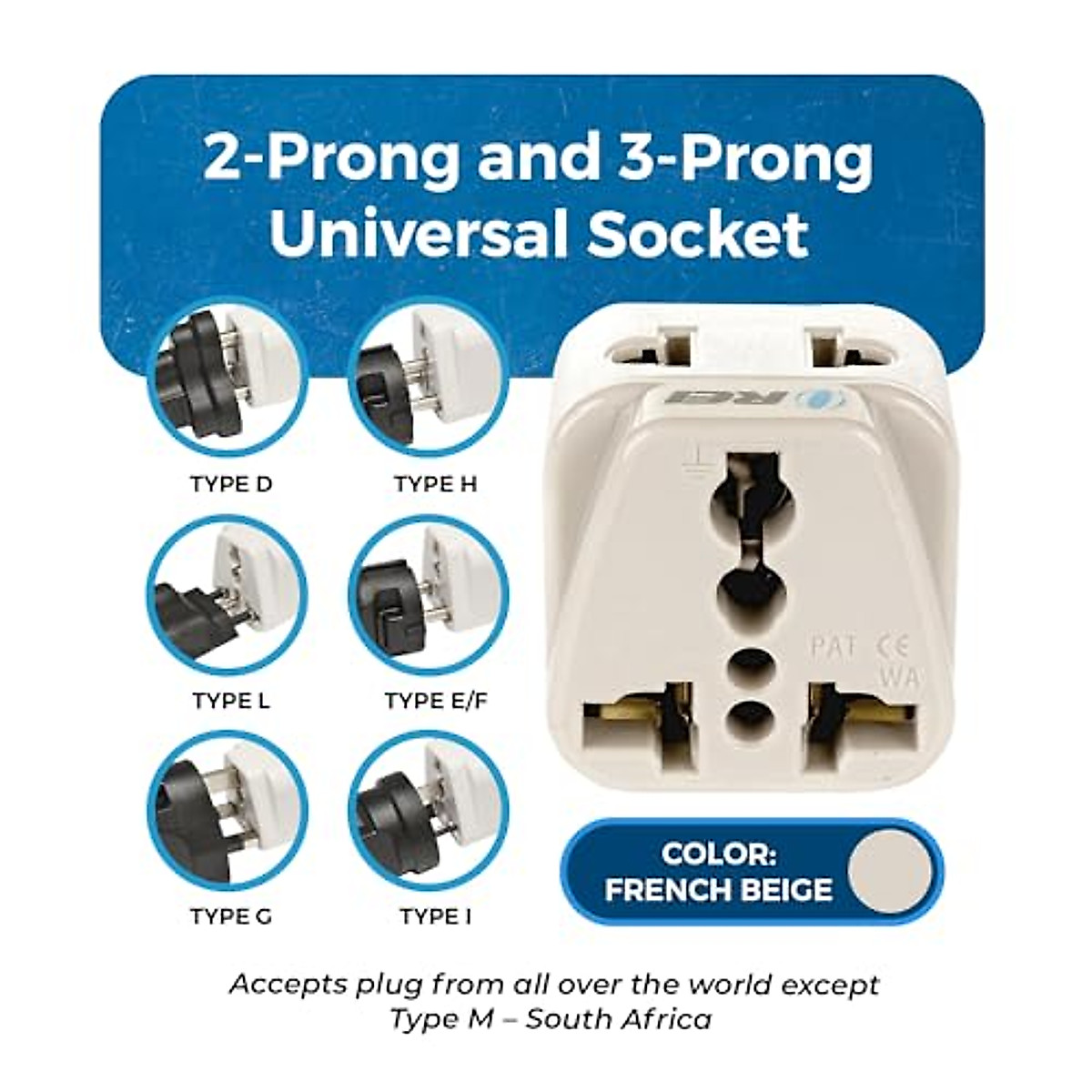 OREI USA to India Plug Adapter - Type D Plug Adapter - 2 in 1 - CE Certified - RoHS Compliant - Beige (DB-10)