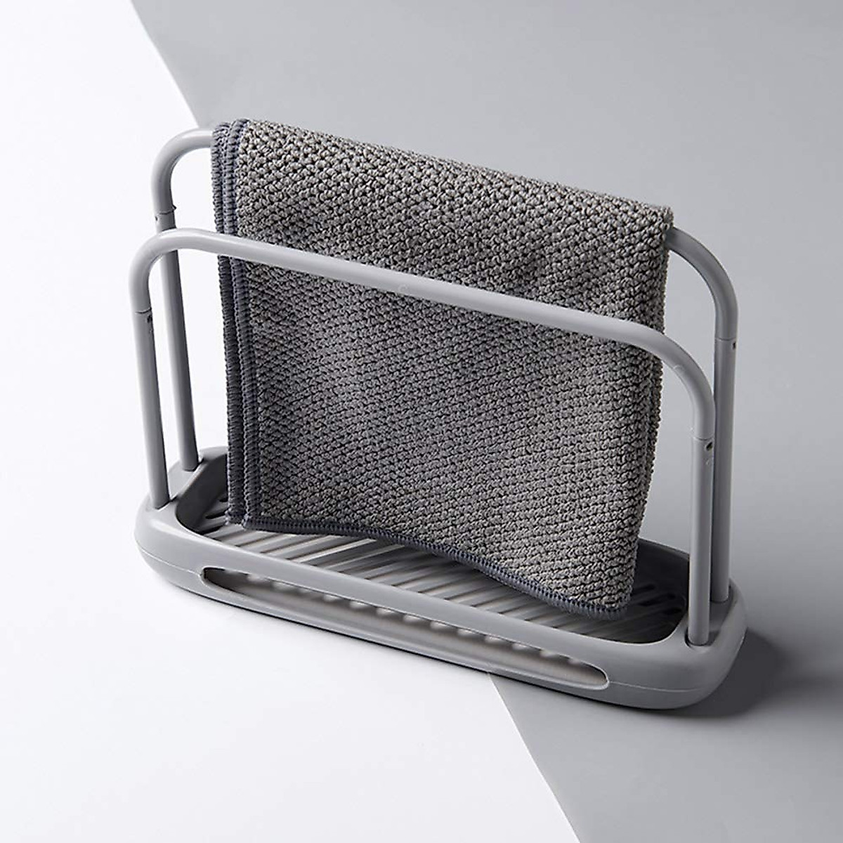 Kakalote Dishcloth Holder Rack,Detachable Towel Storage Rack,Removable Dishcloth and Sponge Drying Rack for Kitchen, Sink and Bathroom(Grey)