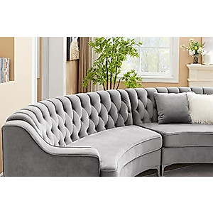 Melpomene Modern Velvet Curved Sofa, Symmetrical Modular Semi Circular Sofa with 6 Pillows(Tufted,Grey)