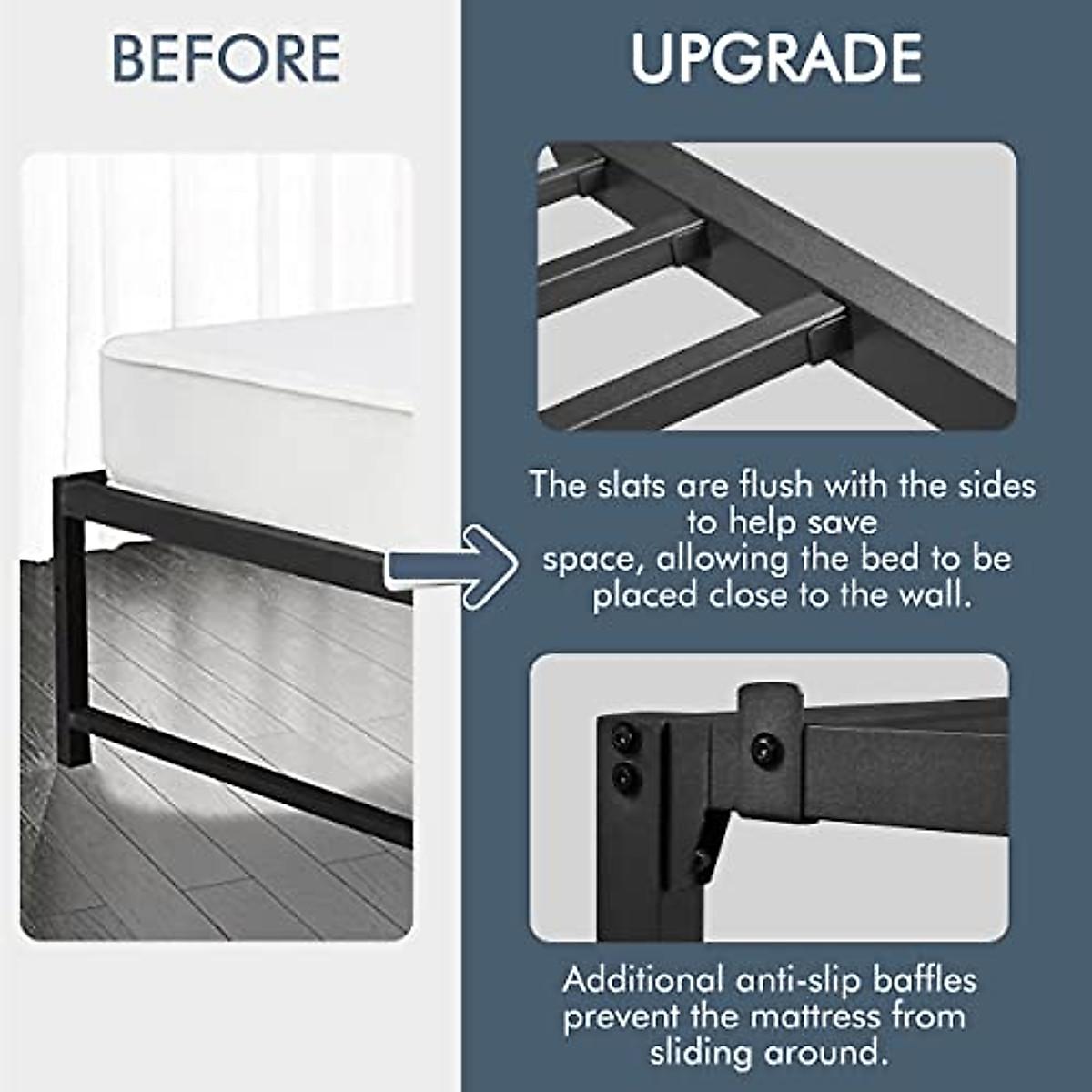 Yaheetech 18 inch California King Bed Frame Heavy Duty Metal Platform Bed with Steel Slat Support and Underbed Storage Non-Slip Mattress Foundation No Box Spring Needed Easy Assembly Black