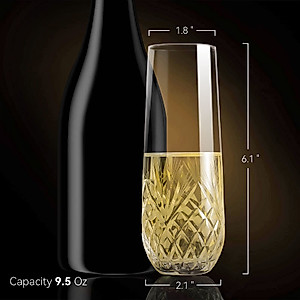 SHOSHIN Stemless Champagne Flutes, Hand Made, Set of 4, Toasting champagne glasses, Wedding Party Cocktail Cups, Wine Flute, Mimosa Glasses Set, Water Glasses, Highball Glass, 9.5oz