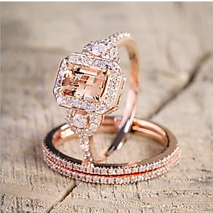 LRGKMCWTOB Fashion Elegant Women Gorgeous 18K Rose Gold Filled Morganite Ring Engagement Bridal Women Jewelry Set Size 6-10 (US 7)