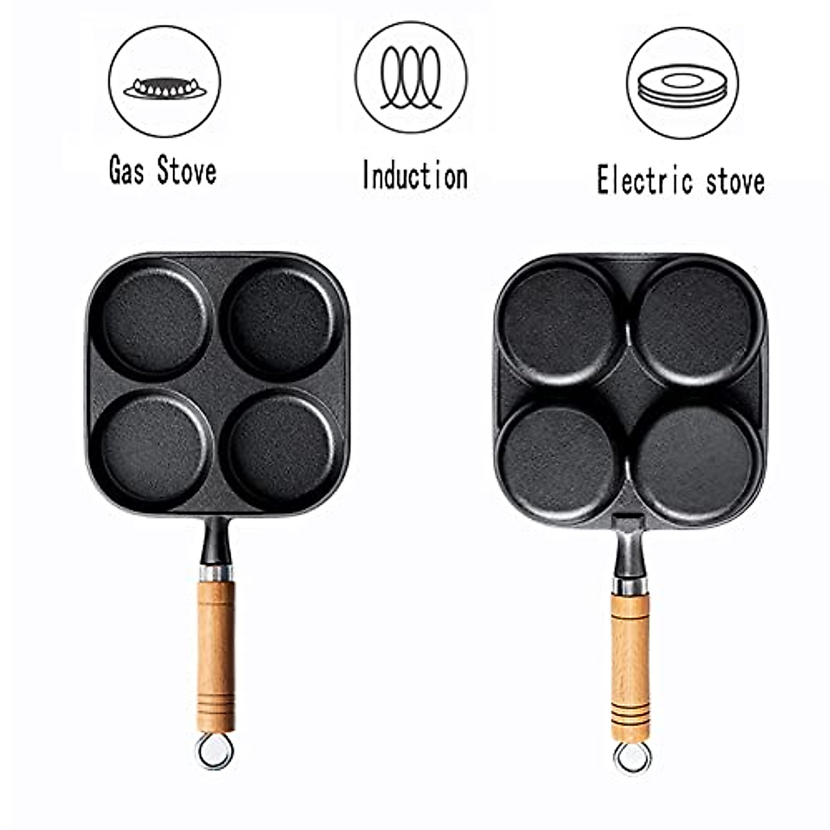 awrduol Uncoated 4 Cup Egg Frying Pan Thickened Egg Cooker Omelet Pan, Healthy Cast Iron Pancake Cooker for Breakfast, Gas Stove & Induction Compatible