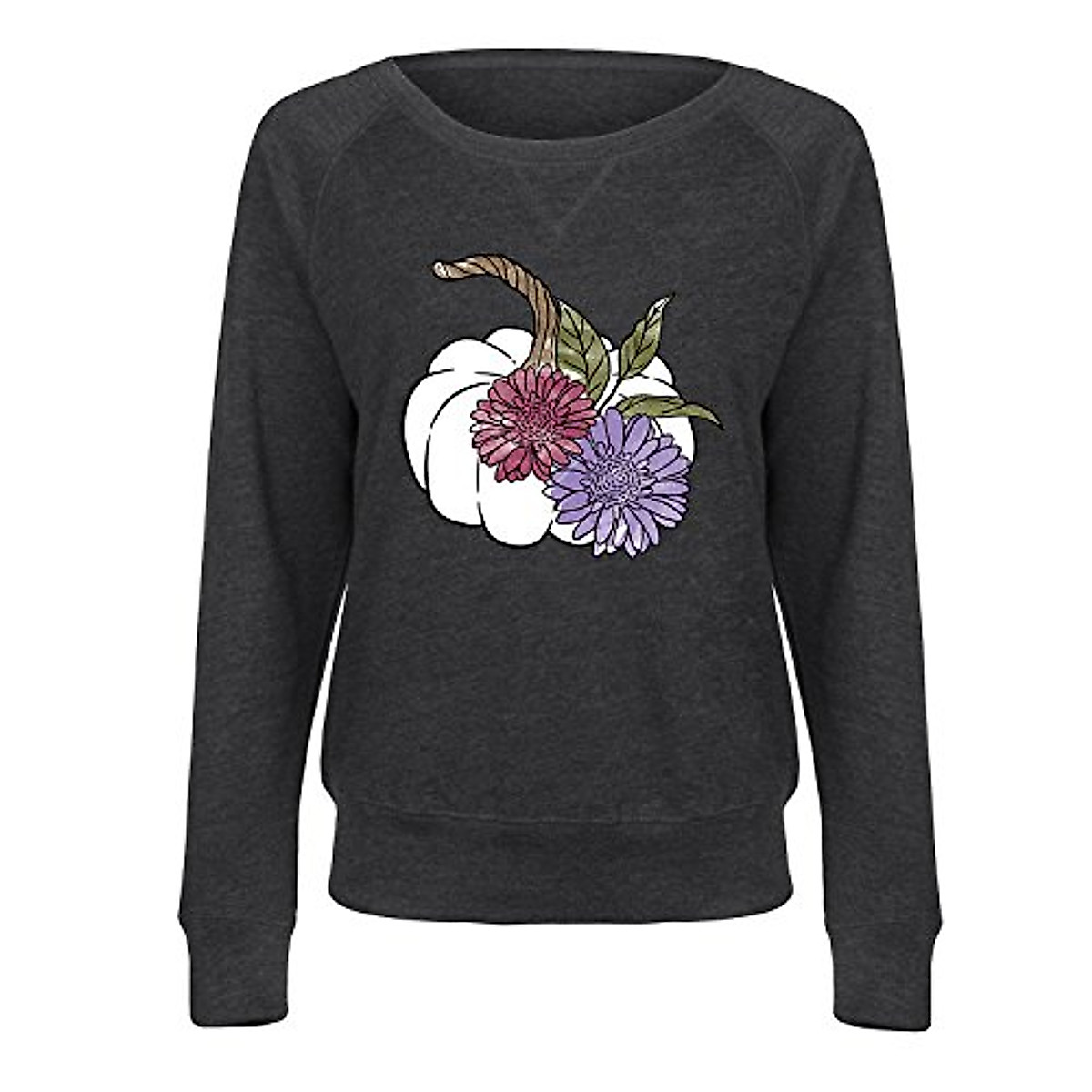 Instant Message - Flowers Inside Pumpkin - Ladies Lightweight French Terry Pullover - Size 4X Heather Charcoal
