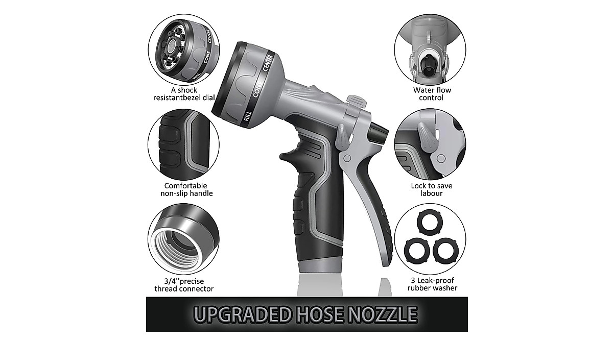 HmiL-U Garden Hose Nozzle - 8 Adjustable Spray Patterns for Versatile Use