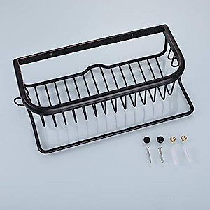 VINSNI Wall Mounted Shower Caddy Bathroom Shelf Solid Brass Shower Shampoo Holder Storage Basket with Towel Bar Oil Rubbed Bronze