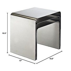Modway Rush Brushed Stainless Steel Metal 3-Piece Side Nesting Table Set In Silver