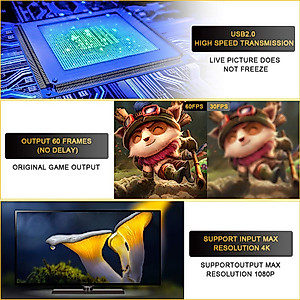 4K HDMI Video Capture Card, HDMI to USB2.0 Capture Card Full HD 1080P 30fps - Video Recording Via DSLR & Camcorder to Live Streaming Video Conference, Compatiable with Nintendo Switch, PS4, Xbox etc