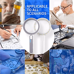 Magnifying Glass with Light, 12X 5X Handheld Magnifier with 18LED Light Have 3 Modes, Illuminated Lighted Magnifier for Reading, Inspection, Coins, Jewelry, Exploring