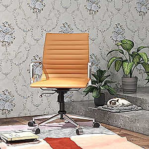 LUXMOD Mid Back Office Chair with Armrest, Terracotta Adjustable Swivel Chair in Durable Vegan Leather, Ergonomic Desk Chair for Extra Back & Lumbar Support, Modern Executive Chair…