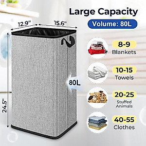 Large Laundry Hamper 84L, 24.5" Tall Collapsible Laundry Hamper with Sturdy Handles, Rectangular Dirty Clothes Hamper for Bathroom Bedroom, Durable Storage Basket for Clothes Toys (Bag Not Include)