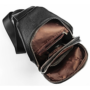 DK86 Genuine Leather Sling Bag for Men and Women Crossbody Small Fanny Packs Chest Travel Backpack Daypack Black