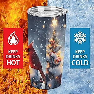 KIOWEIR Christmas Tree Bird Stainless Steel Tumbler 20oz With Lid And Straw, Insulated Tumblers Coffee Cup, Travel Mug for Ice Drink & Hot Beverage for Women Men Boys Girls