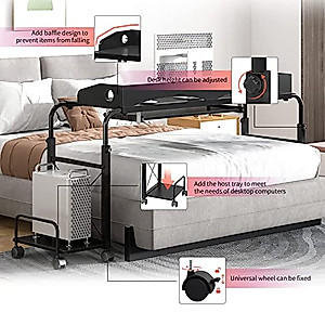 sogesfurniture Overbed Table with Wheels,Height and Length Adjustable Mobile Table 47 inches Works as Laptop Cart Computer Table Bed Table,Black BHUS-203-2-120BK