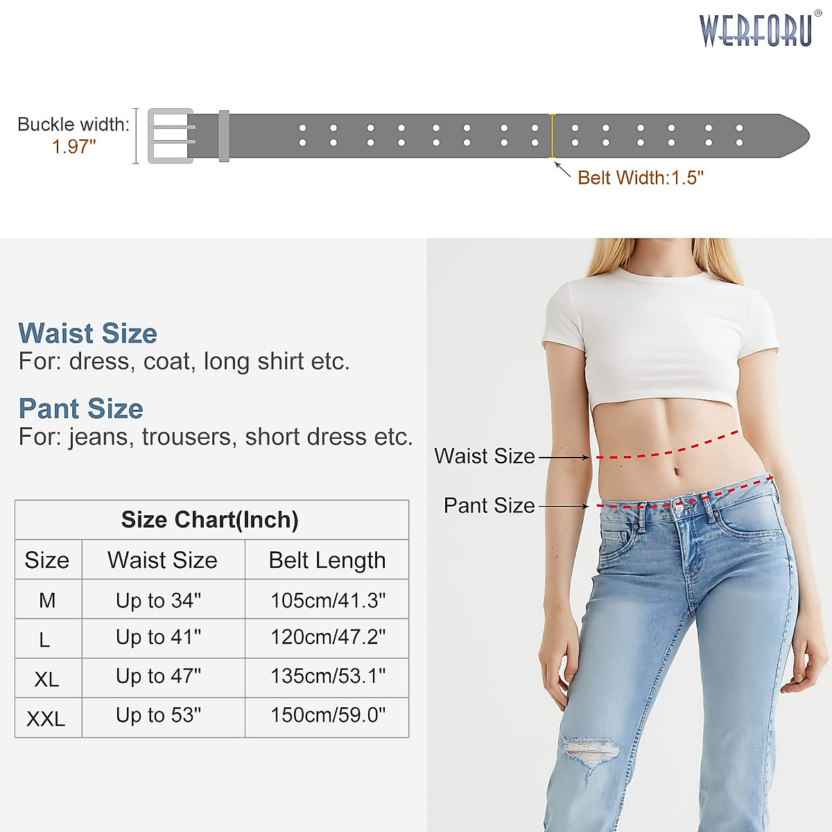 WERFORU Double Grommet Belt PU Leather Punk Belt for Women Men Jeans 2 Hole Belts 1.5 Wide