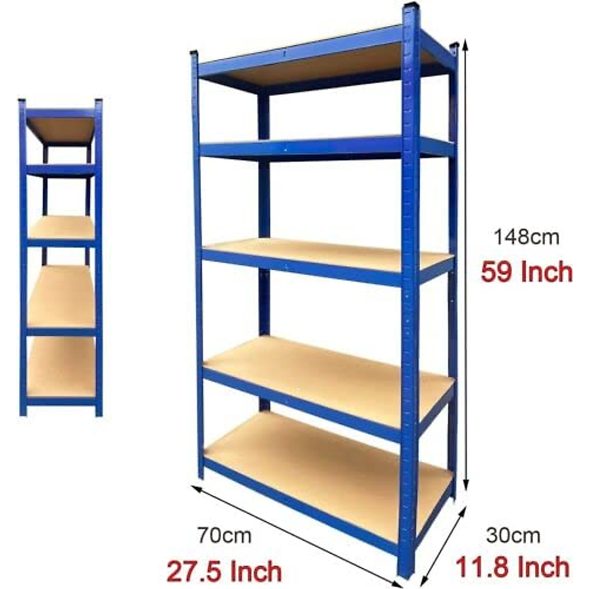 AUTOFU Blue Garage Shelf Storage Shelving Rack,5 Tier Metal Heavy Duty Kitchen Racking 875kgs/1930lbs Capacity, Large,H148 x W70 x D30cm / 58.27 x 27.56 x 11.81 inches,for Warehouses, Garden, Offices
