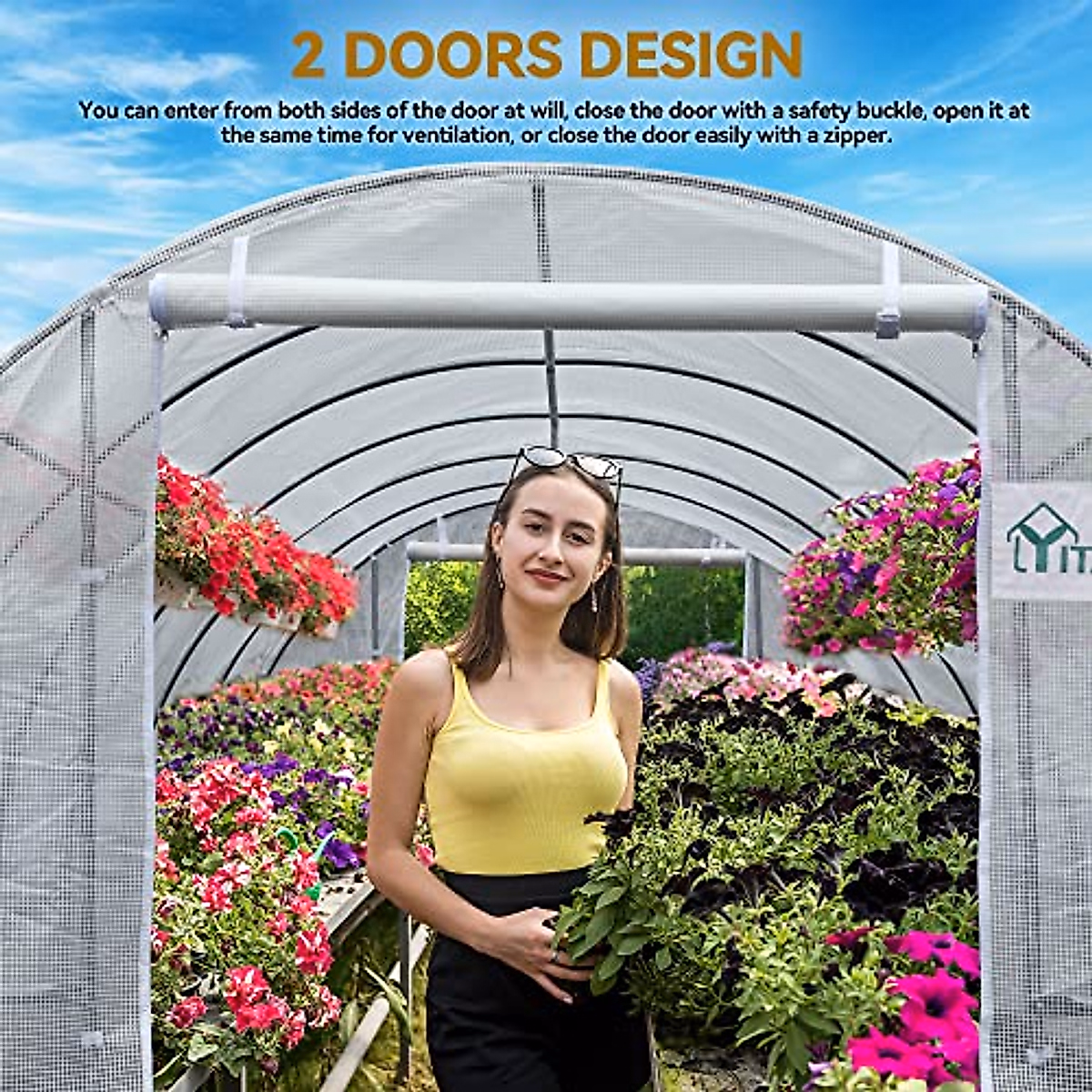YITAHOME 20x10x7ft Greenhouse Outdoor Heavy Duty Greenhouses Outside Large Walk-in Tunnel Green Houses Gardening Galvanized Steel Stake Ropes Zipper Door 7 Crossbars Garden, White